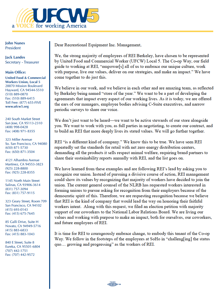 Our Letter to Management - UFCW5